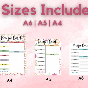 Recipe Card Bundle | 3 Design Options | 3 Size Templates A6 - A5 - A4 ...