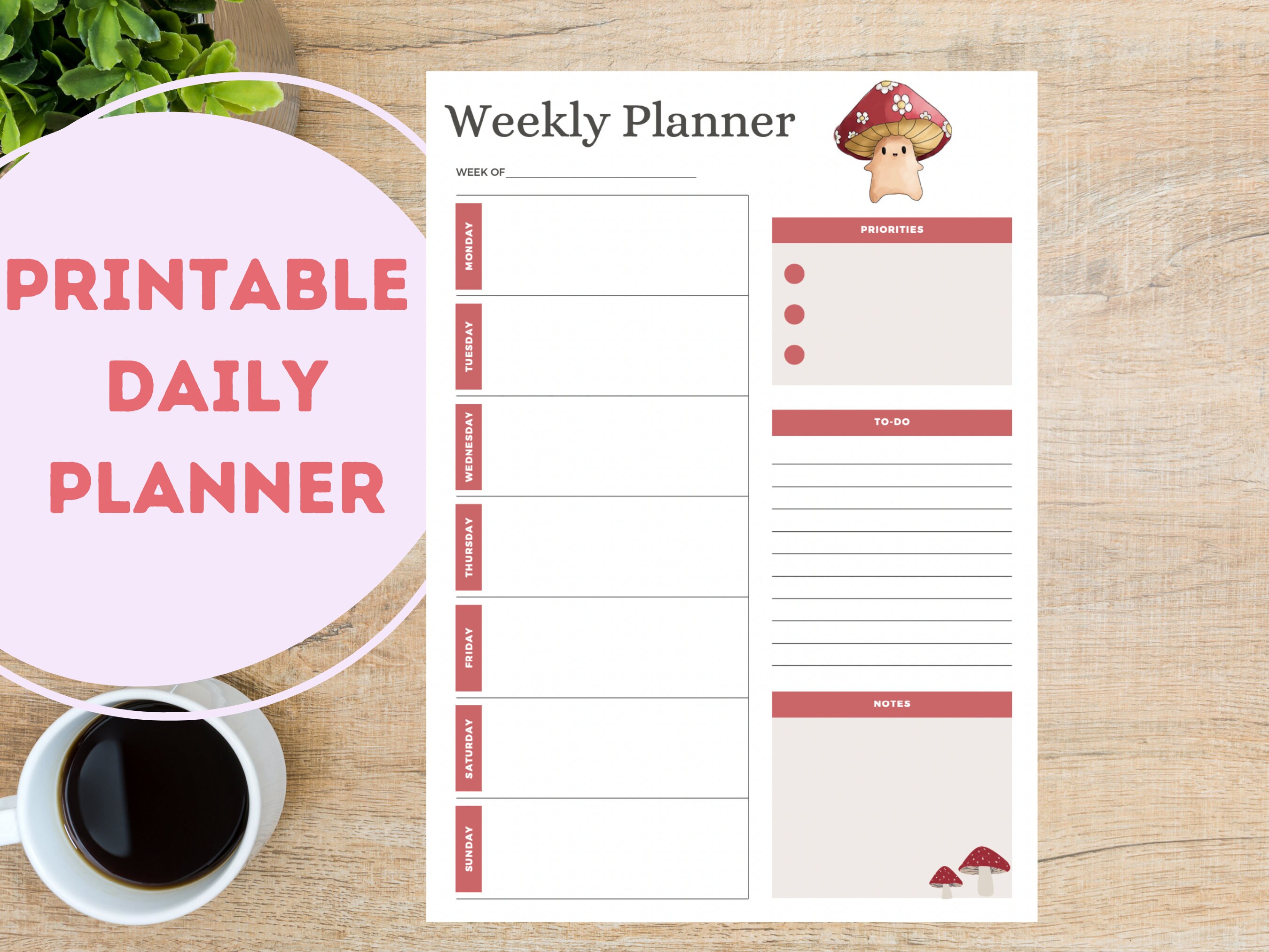 Mushlings Weekly Planner Template Digital Fillable Printable Multiple ...
