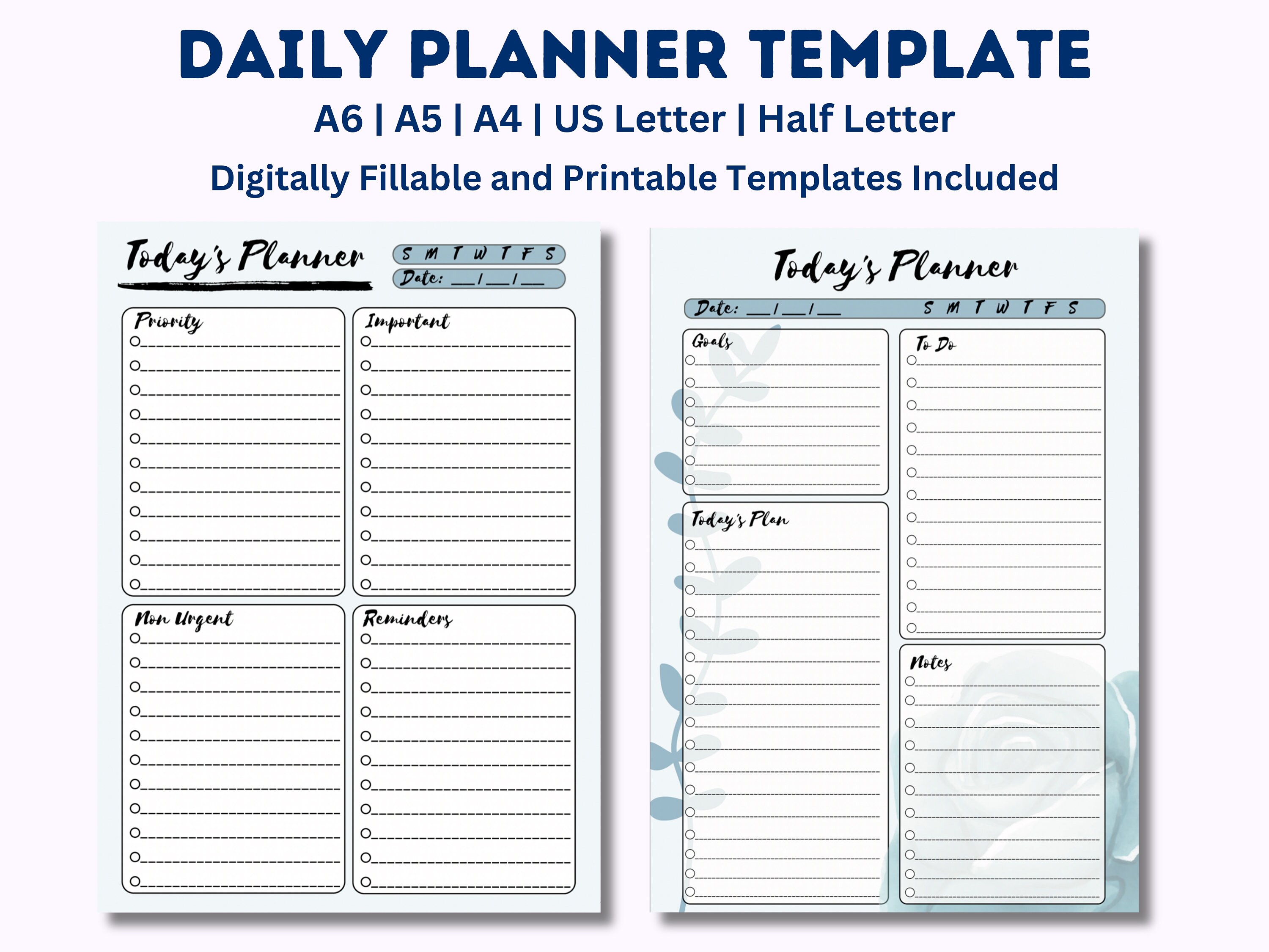 Daily Planner Template | Digital / Fillable Planner | Printable ...