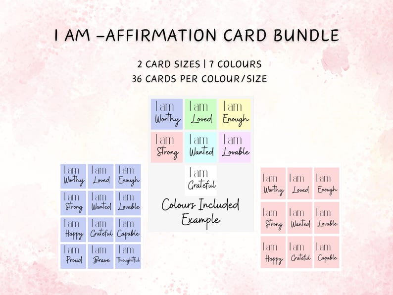 I Am - Affirmation Cards Bundle | 36 Card Tiles | 7 Colours | 2 Sizes ...