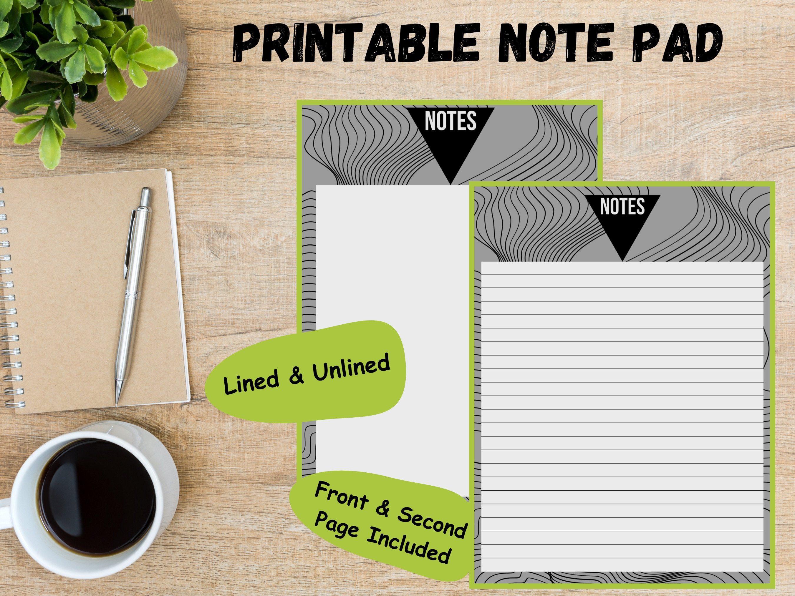 Note Pad | Digital | Fillable | Printable | Lined and Unlined Included ...