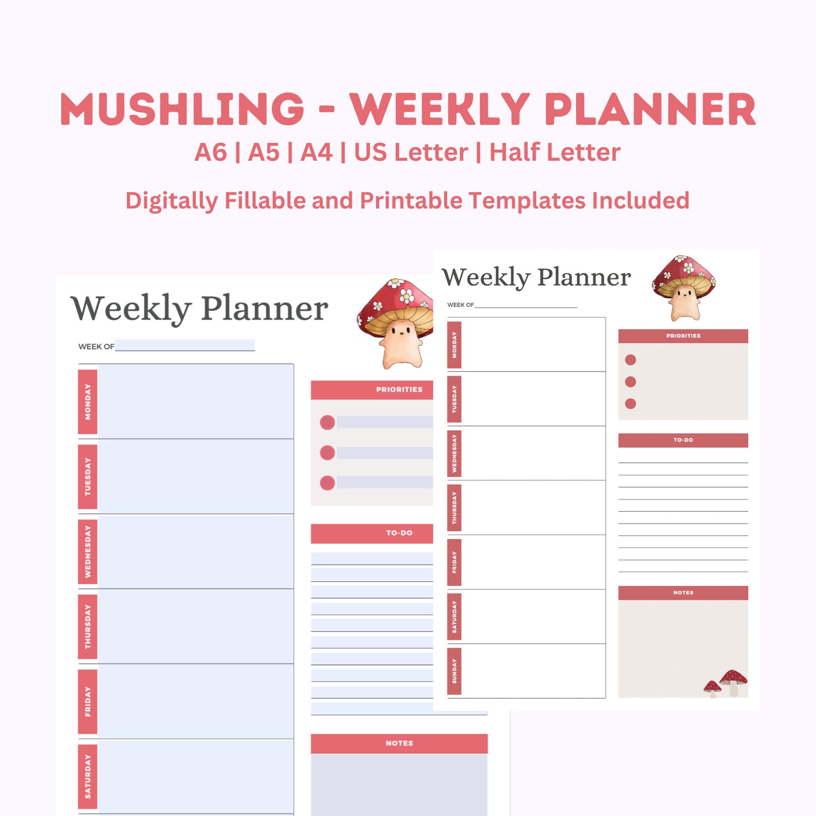 Mushlings Weekly Planner Template | Digital | Fillable | Printable ...