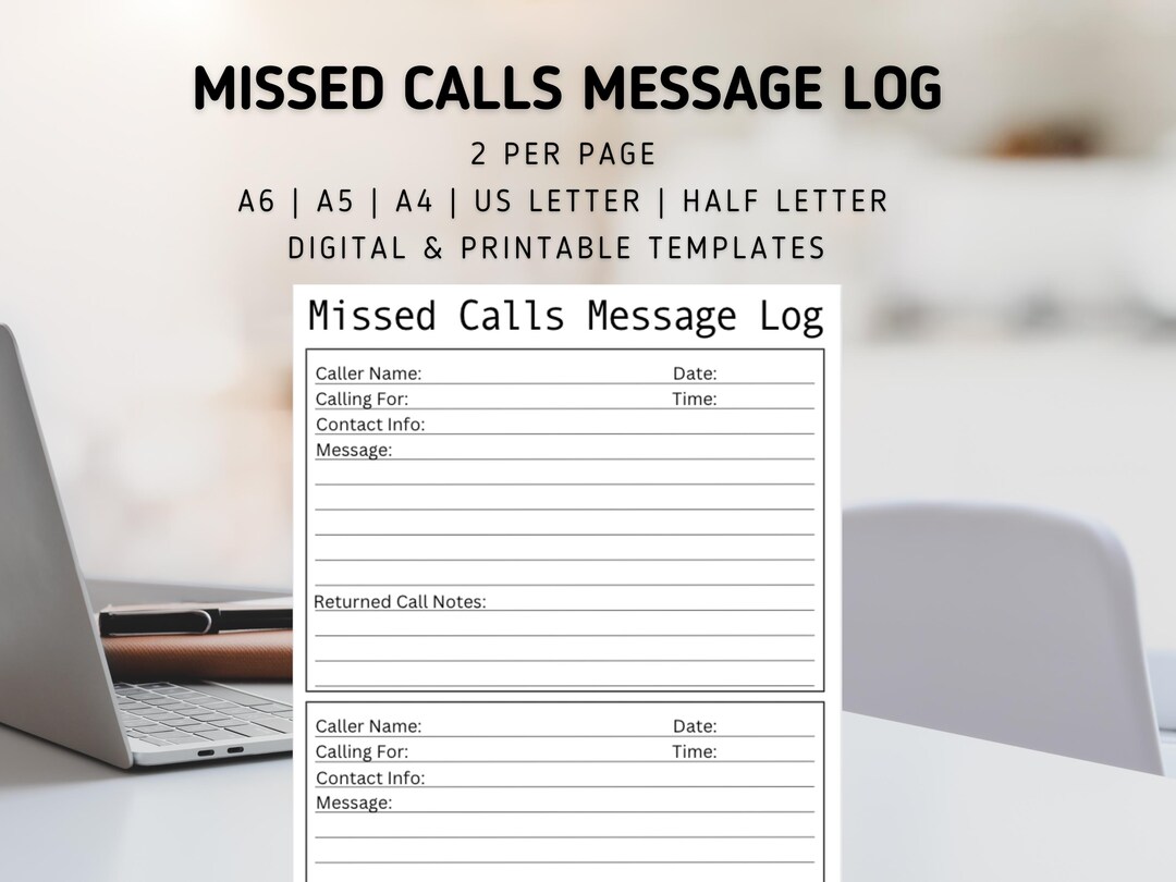 Missed Calls Message Log | Daily Call Log | 2 per Page | Printable ...