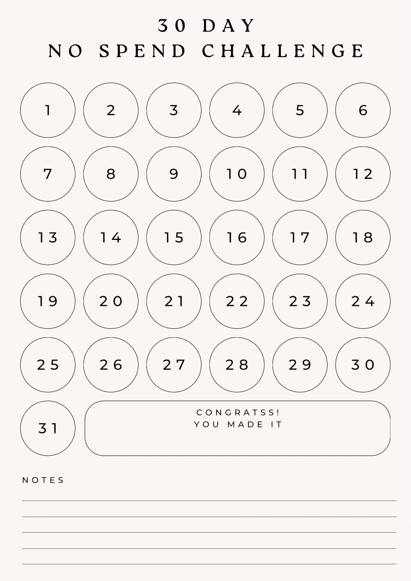 30 Day - No Spend Challenge, Daily Planner, Weekly Planner, Minimal ...