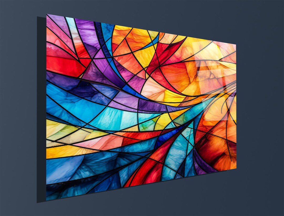 Asymmetrical Abstract Stained Glass Wall Art, Acrylic Glass Wall Decor ...