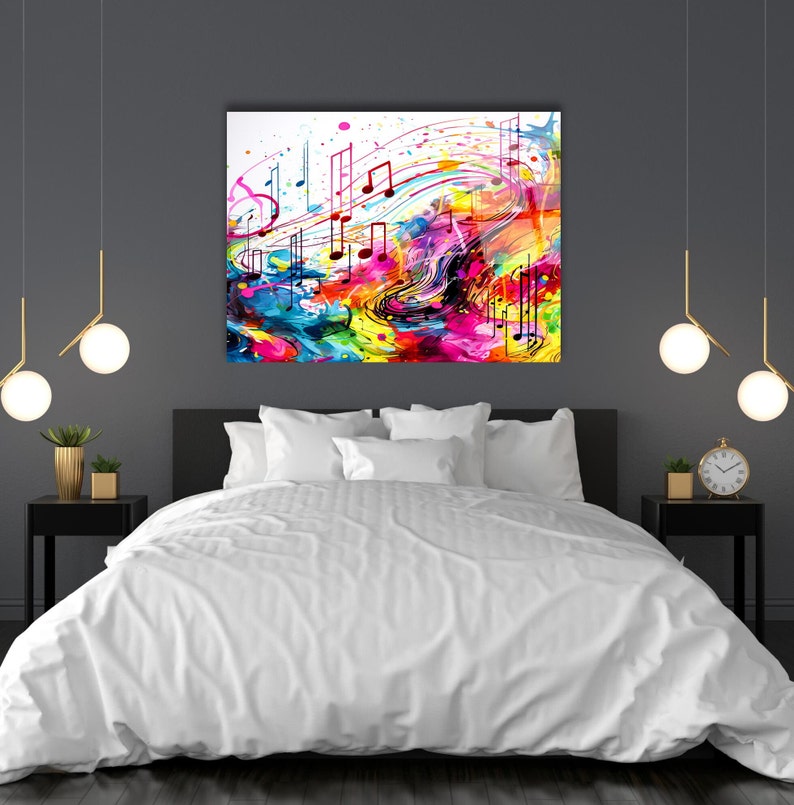 Colorful Graffiti Music Notes Wall Painting, Acrylic Wall Art Panel ...
