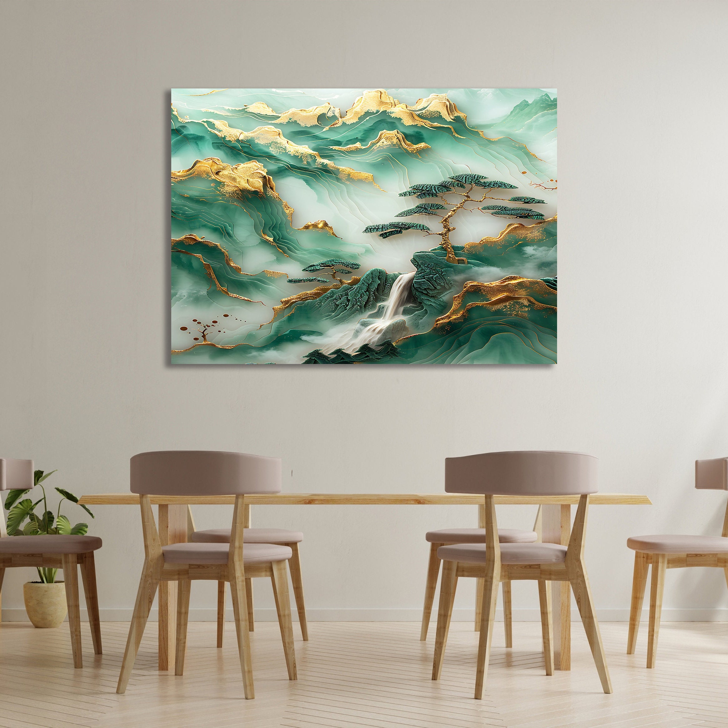 Gold Inlay Jade Carved Effect Wall Art, Acrylic Wall Art Panel, Ultra ...