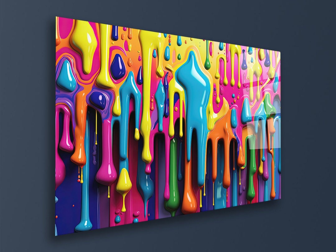 Colorful Graffiti Paint Drops Acrylic Wall Art, Acrylic Glass Wall ...