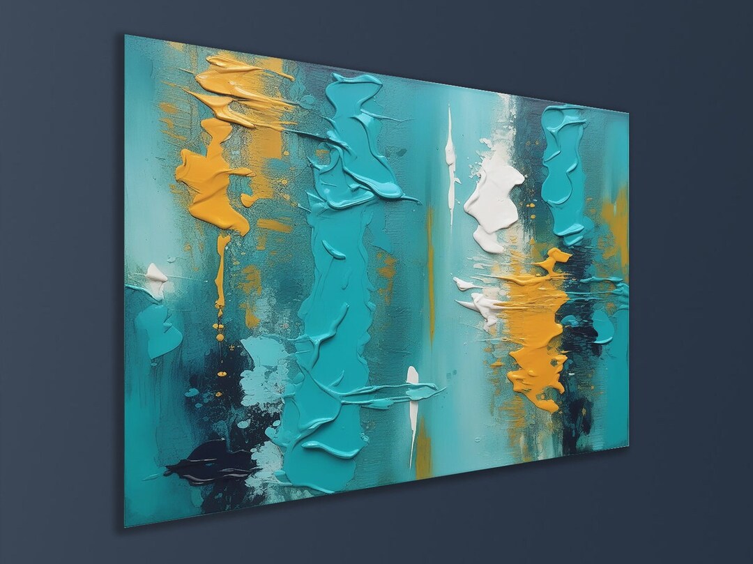 Turquoise Yellow Abstract Wall Painting, Aluminum Wall Art, 3mm /0.12 ...