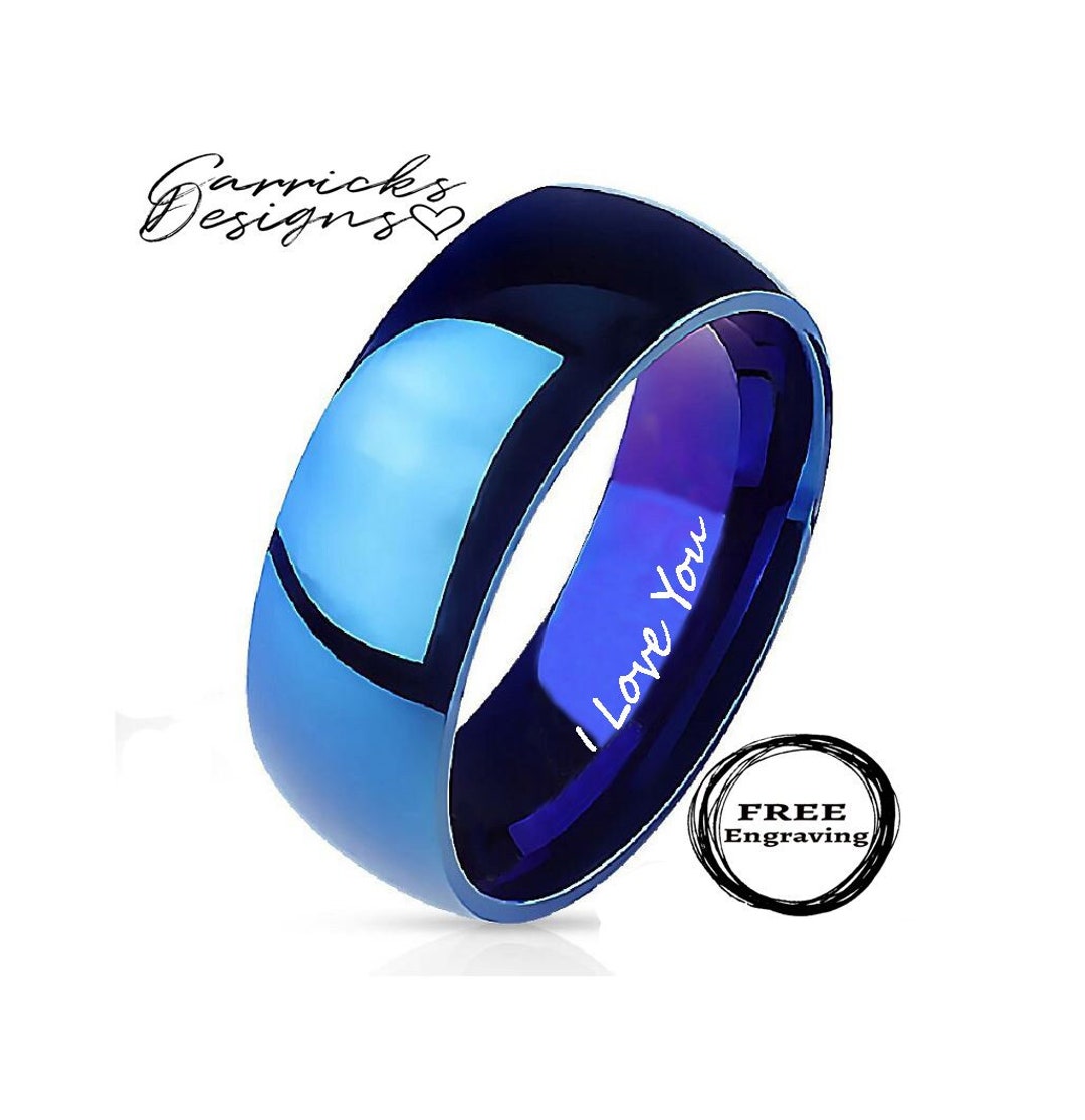 Engraved Men's Blue Ring Promise Ring for Him Men's Wedding Band Men's ...