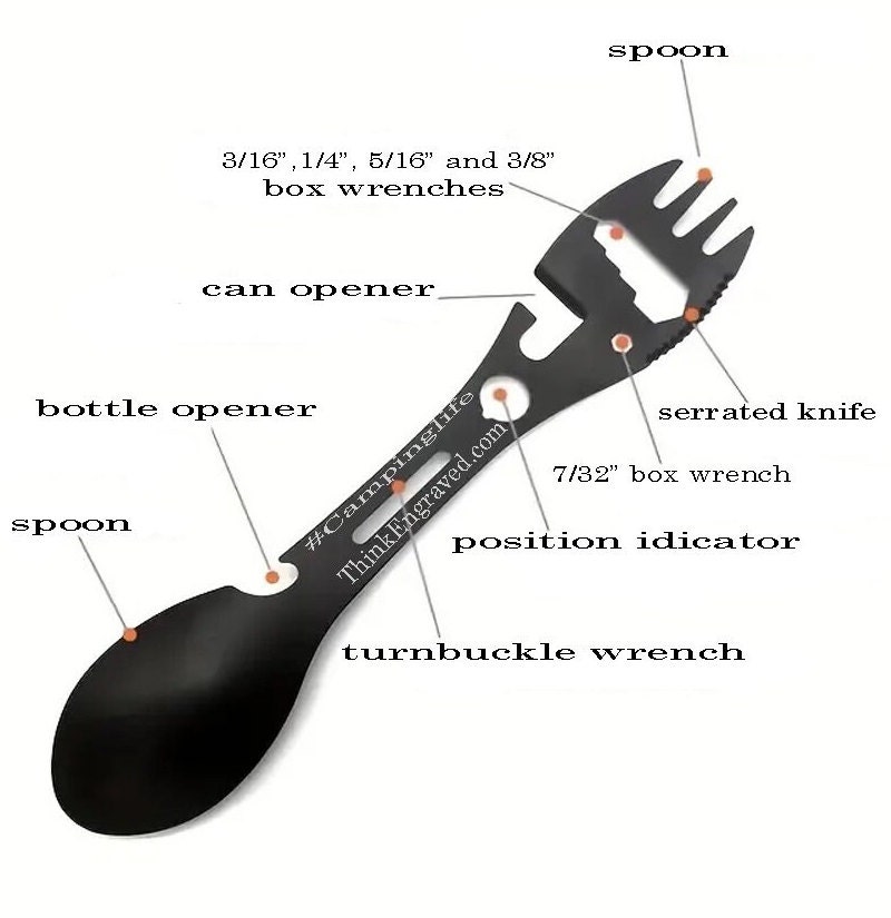 Personalized 12 IN 1 Camping Spoon, Fork Multi Tool With a Wrench Knife ...