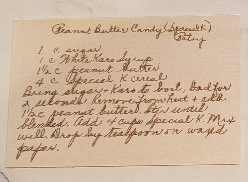 Engraved Handwritten Recipe Wood Card Personalized Grandma's Recipe ...