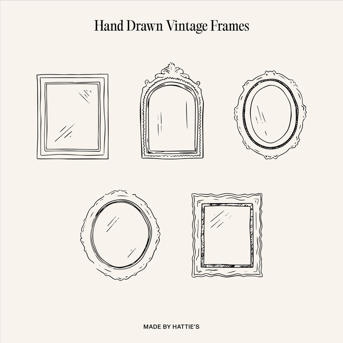 Hand Drawn Vintage Frames | Set of 5 Antique Frame Graphics ...