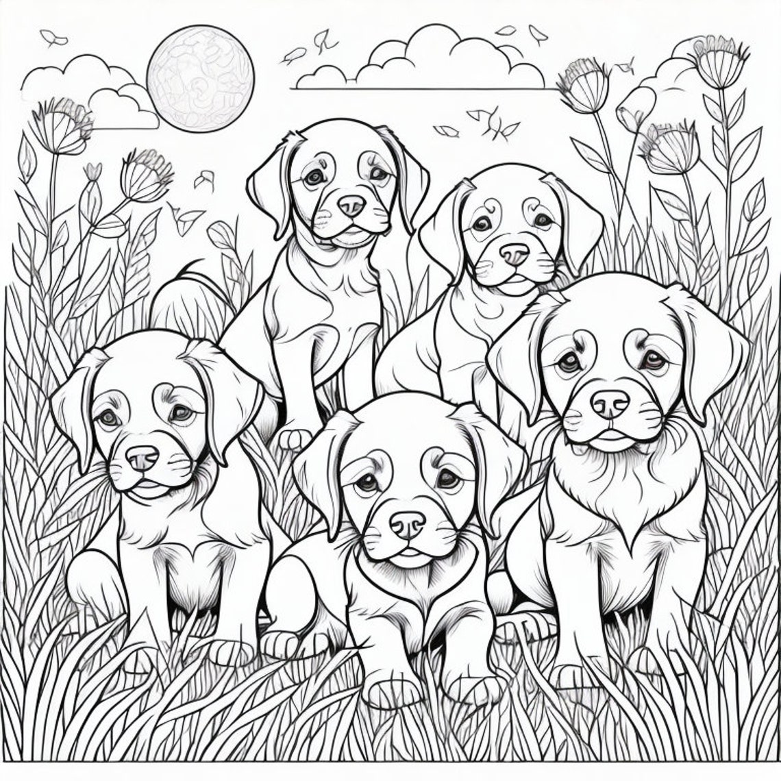 Multiple Cute Puppy's Coloring Pages for Kids - Etsy