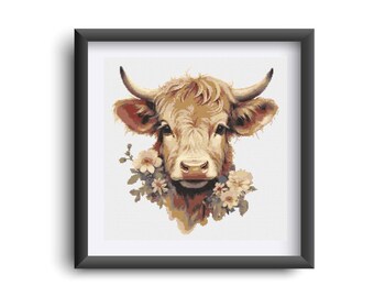 Highland Cow Counted Cross Stitch Chart: Instant PDF Download. Coloured ...