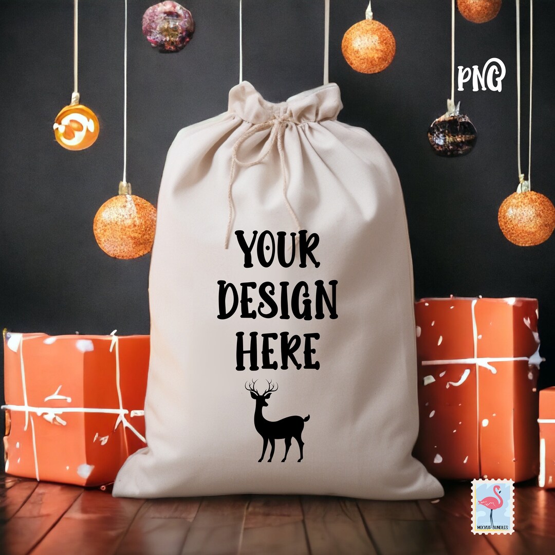 Santa Sack Mockup Santa Drawstring Bag, Santa Bag Mockup, Santa Canvas ...