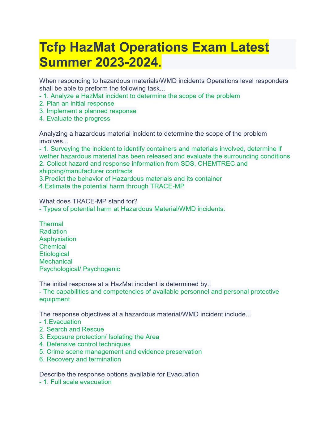 Tcfp Hazmat Operations Exam Latest Summer 2023-2024. - Etsy