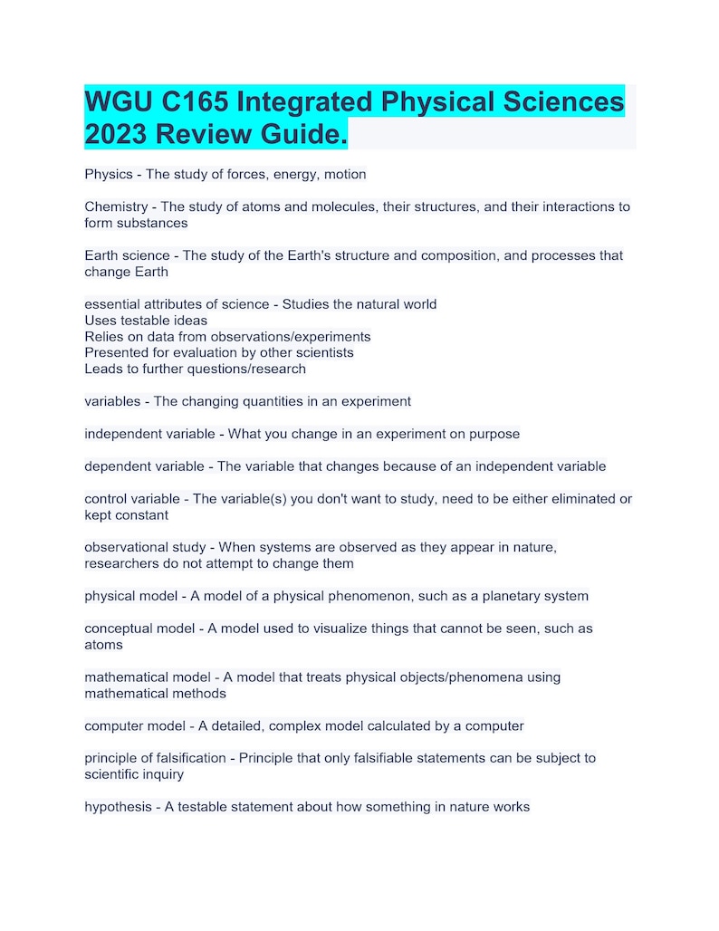 WGU C165 Integrated Physical Sciences 2023 Review Guide. - Etsy