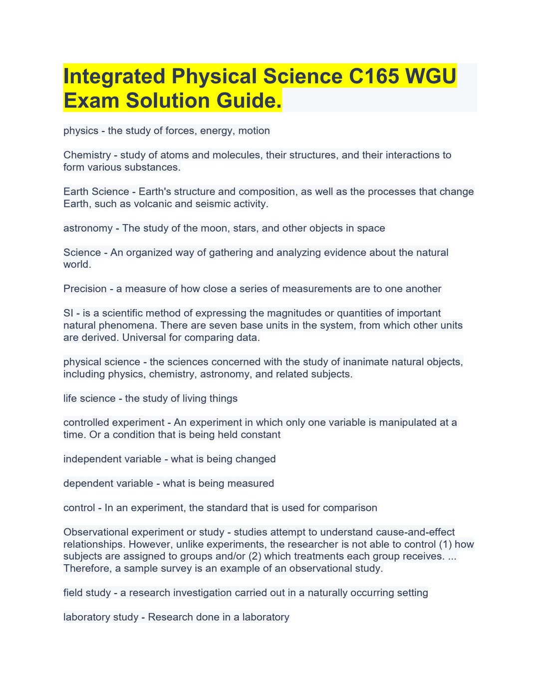 Integrated Physical Science C165 WGU Exam Solution Guide - Etsy