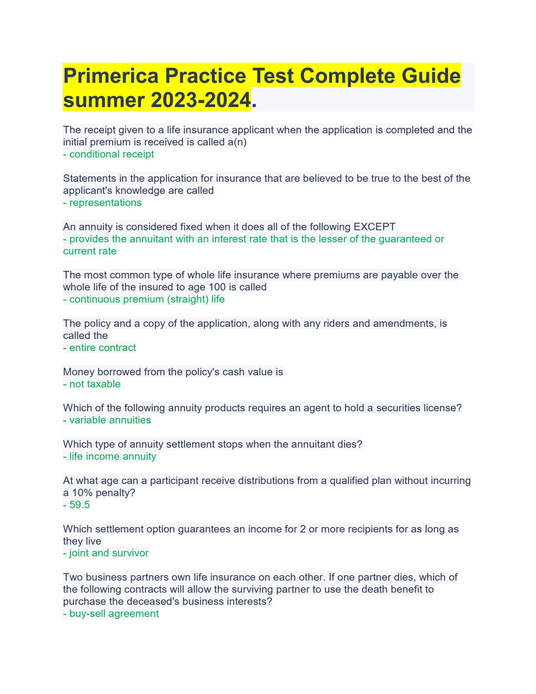 Primerica Practice Test Complete Guide Summer 2023-2024. - Etsy