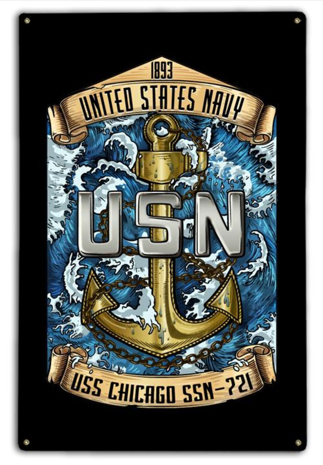 US Navy Chief Sign Wet Anchor Warship Boat Squadron Navy Command USN ...