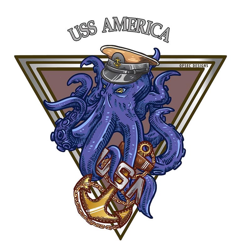USS America LHA 6 US Navy Chief Anchor 1893 Goat Locker Squid United ...