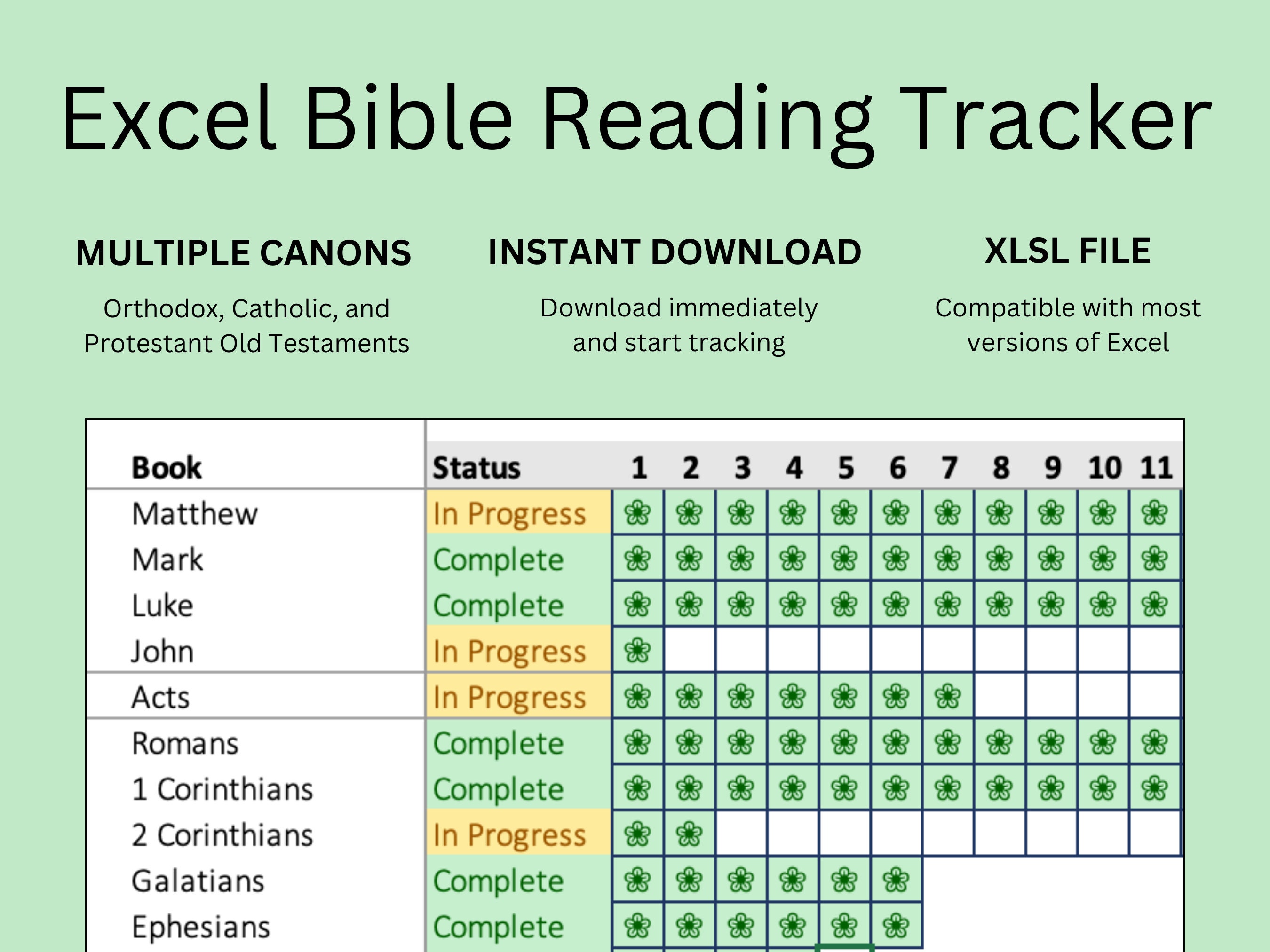 Bible Tracker Spreadsheet | Excel Instant Digital Download | Automated Bible Reading Plan ...