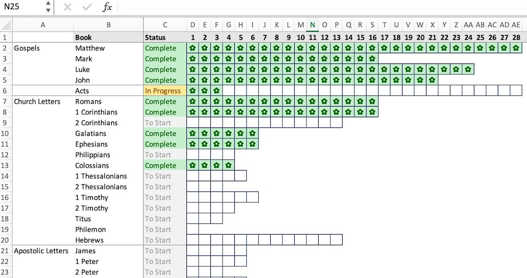 Excel Bible Reading Tracker Bible Tracker Spreadsheet - Etsy