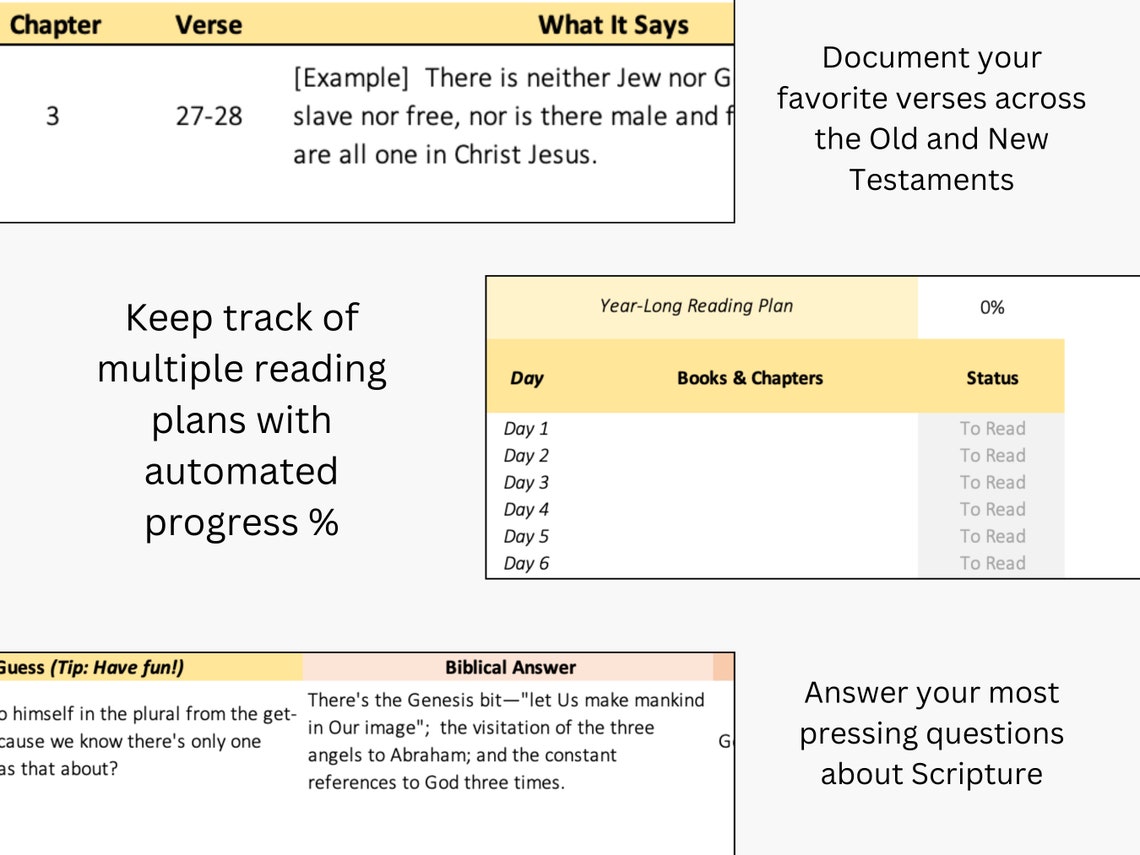 Automated Bible Tracker W/ Reading Plans | Excel Bible Reading Plan ...