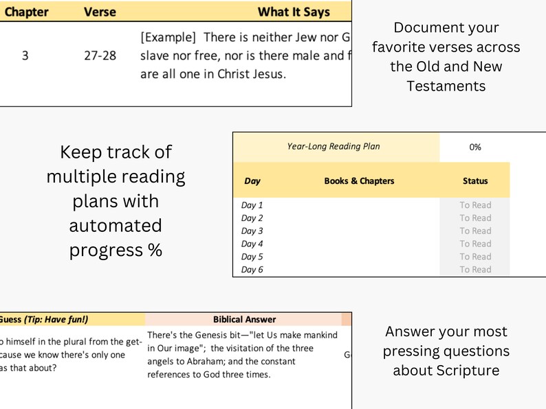 Automated Bible Tracker W/ Reading Plans | Excel Bible Reading Plan ...