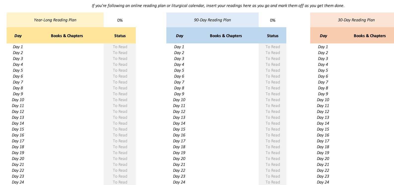 Bible Tracker Spreadsheet | Excel Instant Digital Download | Automated ...