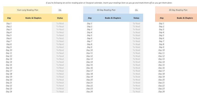 Automated Bible Tracker W/ Reading Plans | Excel Bible Reading Plan ...