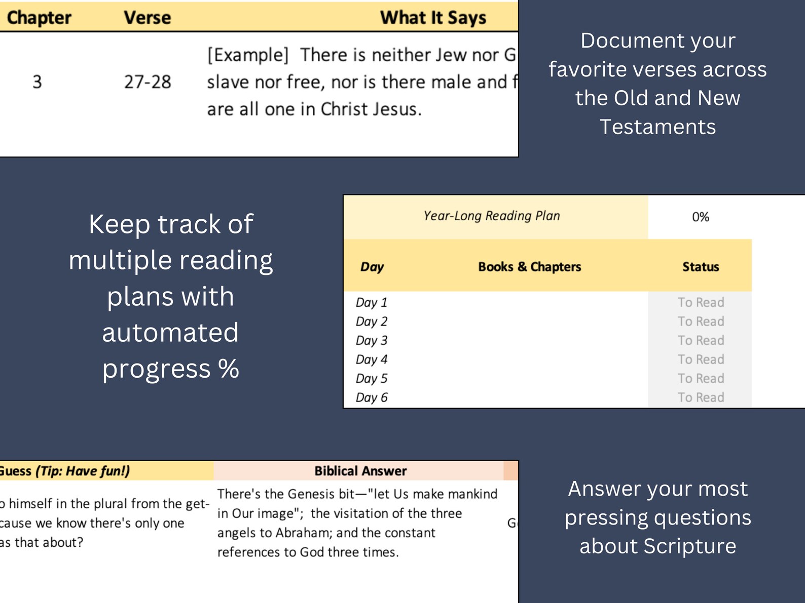 Automated Bible Tracker W/ Reading Plans | Excel Bible Reading Plan ...