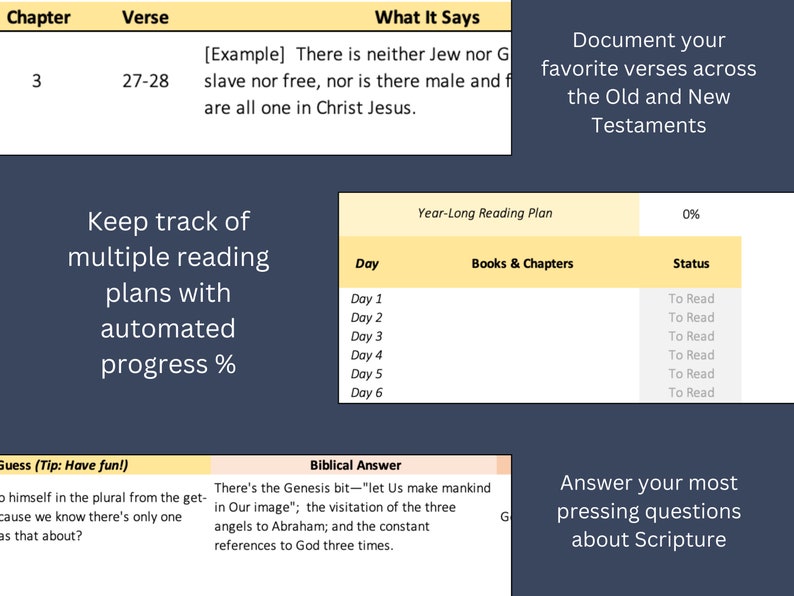 Automated Bible Tracker W/ Reading Plans | Excel Bible Reading Plan ...