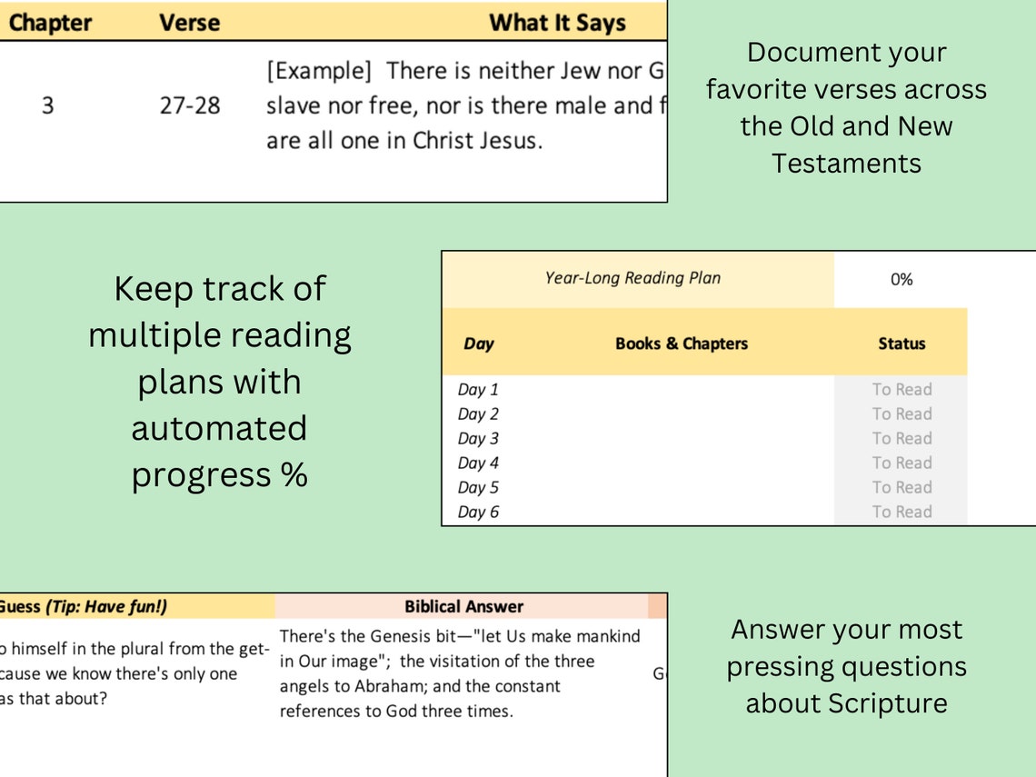 Bible Tracker Spreadsheet | Excel Instant Digital Download | Automated ...