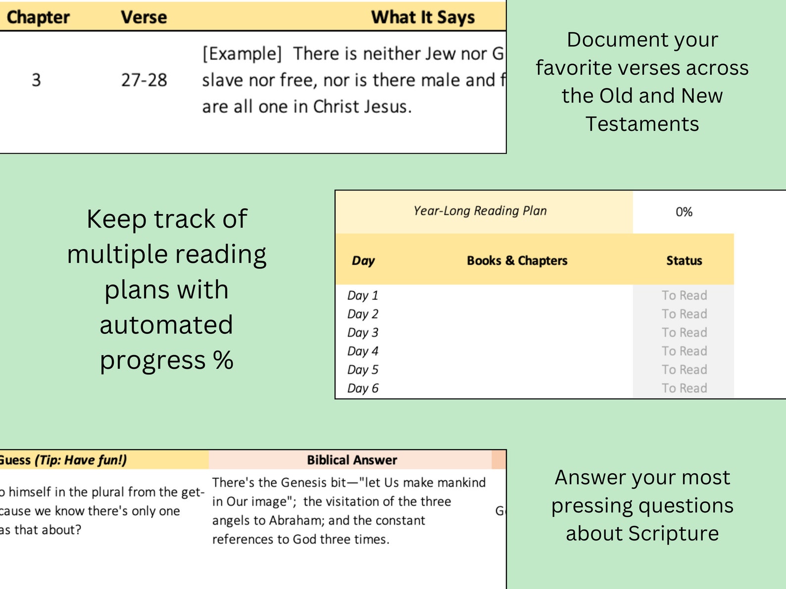 Bible Tracker Spreadsheet | Excel Instant Digital Download | Automated ...