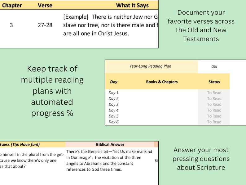 Bible Tracker Spreadsheet | Excel Instant Digital Download | Automated ...