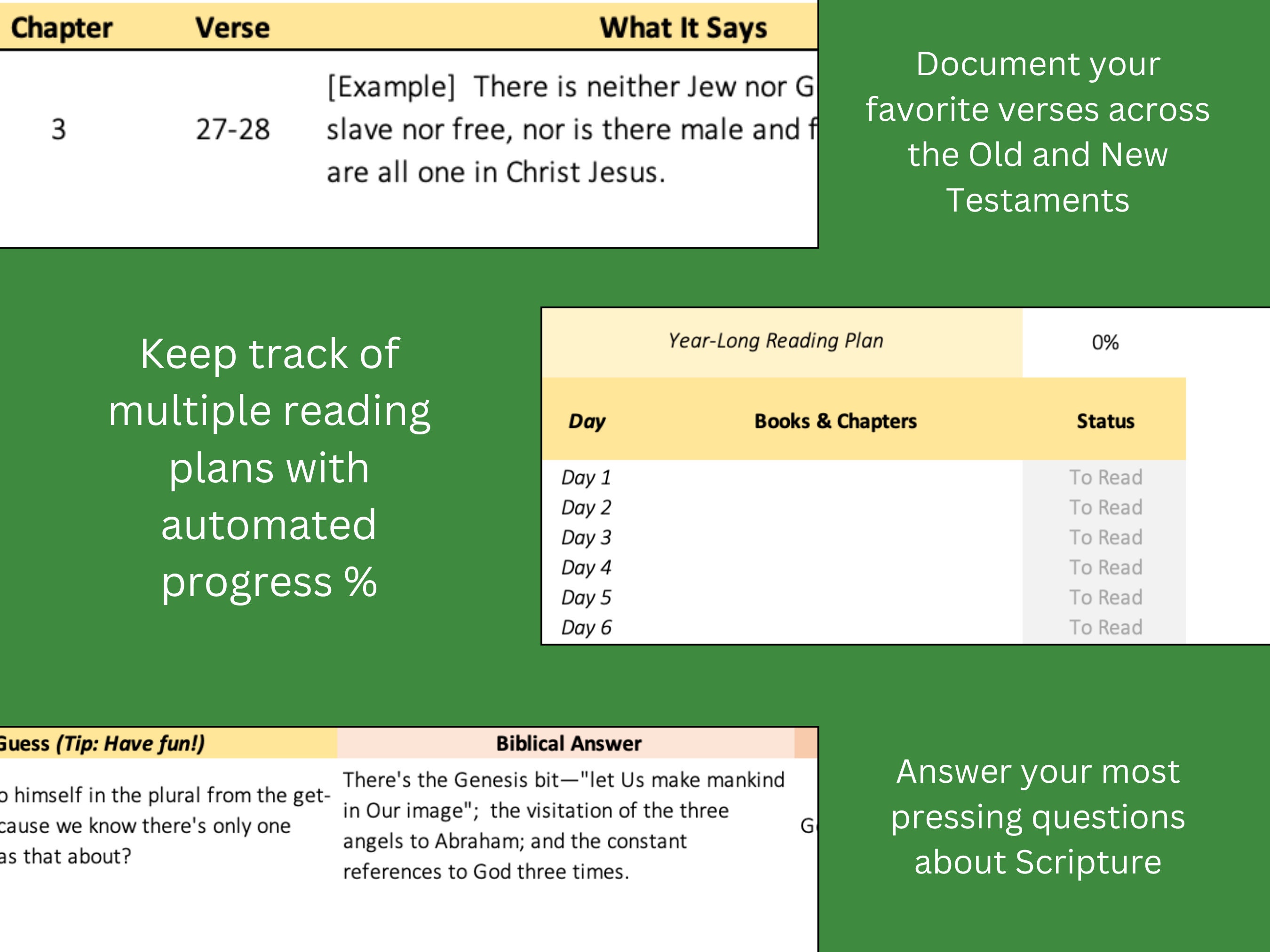 Automated Bible Tracker W/ Reading Plans | Excel Bible Reading Plan ...