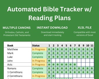 Automated Bible Tracker W/ Reading Plans | Excel Bible Reading Plan | Bible Tracker Spreadsheet ...