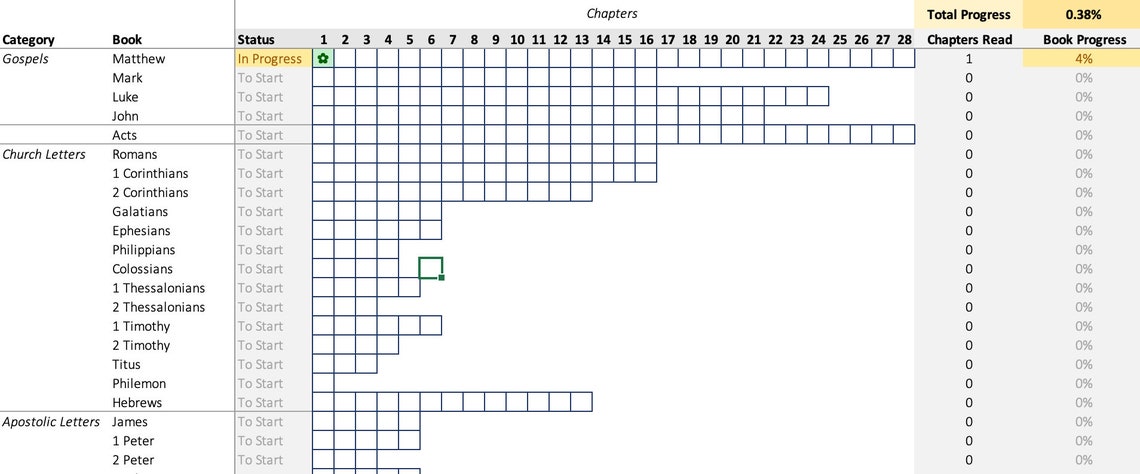 Bible Tracker Spreadsheet | Excel Instant Digital Download | Automated ...