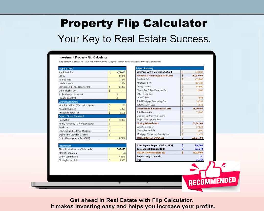 Property Flip Calculator - (excel And/or Google Sheets) - Etsy