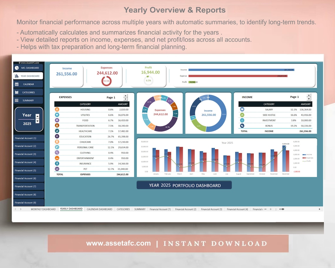 Income & Expense Tracker: Multiple Accounts Excel Spreadsheet - Etsy