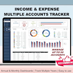 Income & Expense Tracker: Multiple Accounts Excel Spreadsheet - Etsy