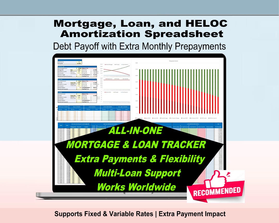 Mortgage Amortization Excel: Loan, HELOC, Debt Payoff Spreadsheet - Etsy