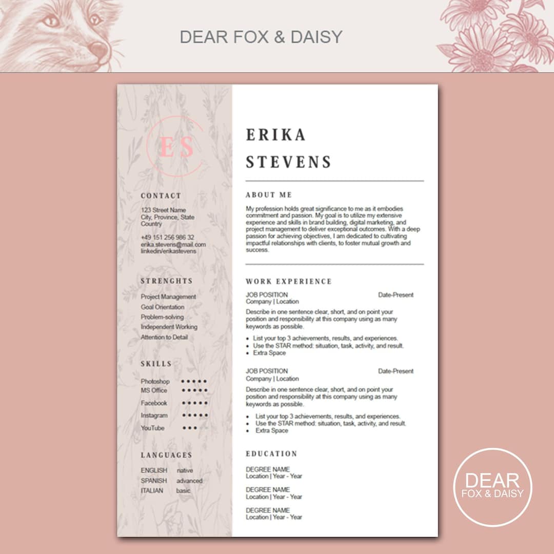 Monogram Resume Template | Creative CV Design Word | Professional ...