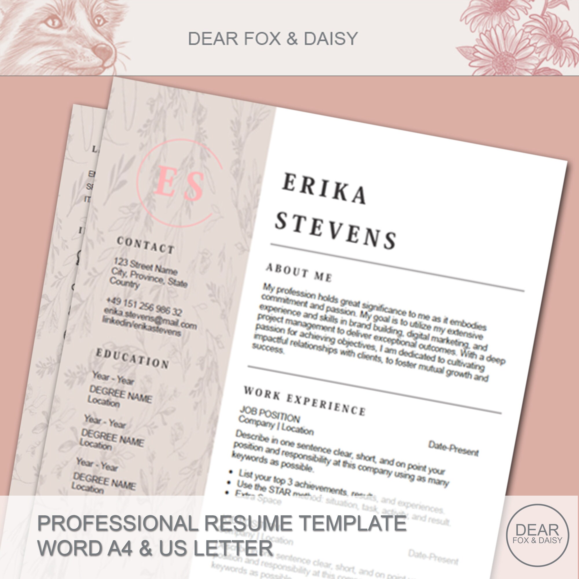 Monogram Resume Template | Creative CV Design Word | Professional ...