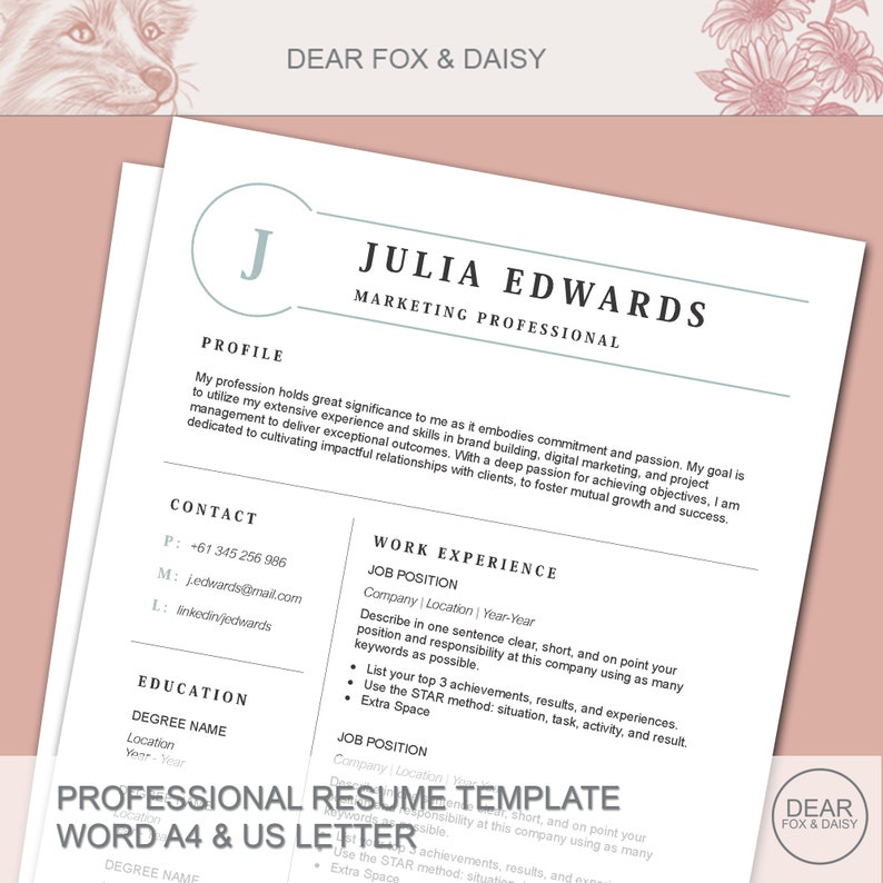 Monogram Resume Template Word | Modern CV Design | Professional ...