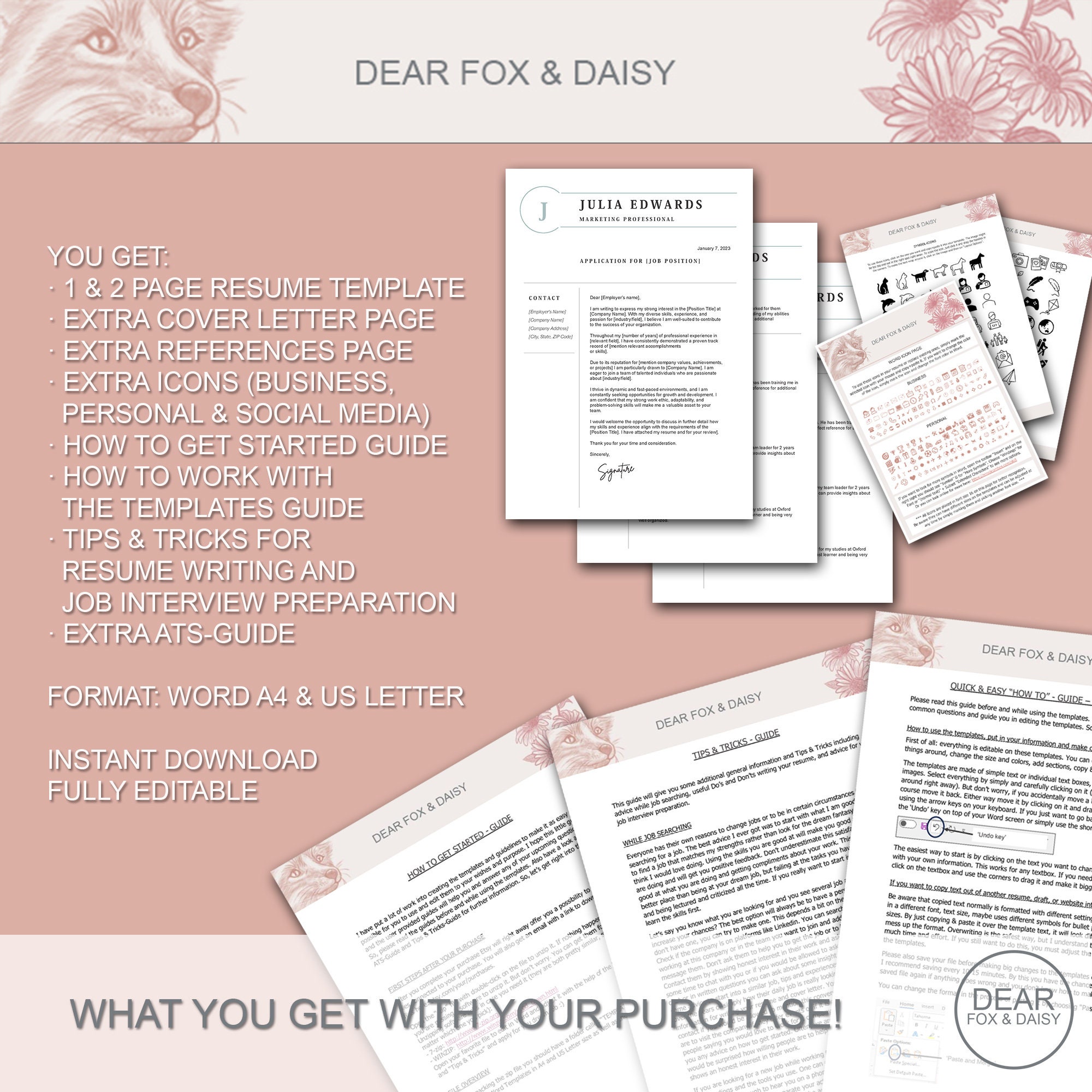 Monogram Resume Template Word Modern CV Design - Etsy