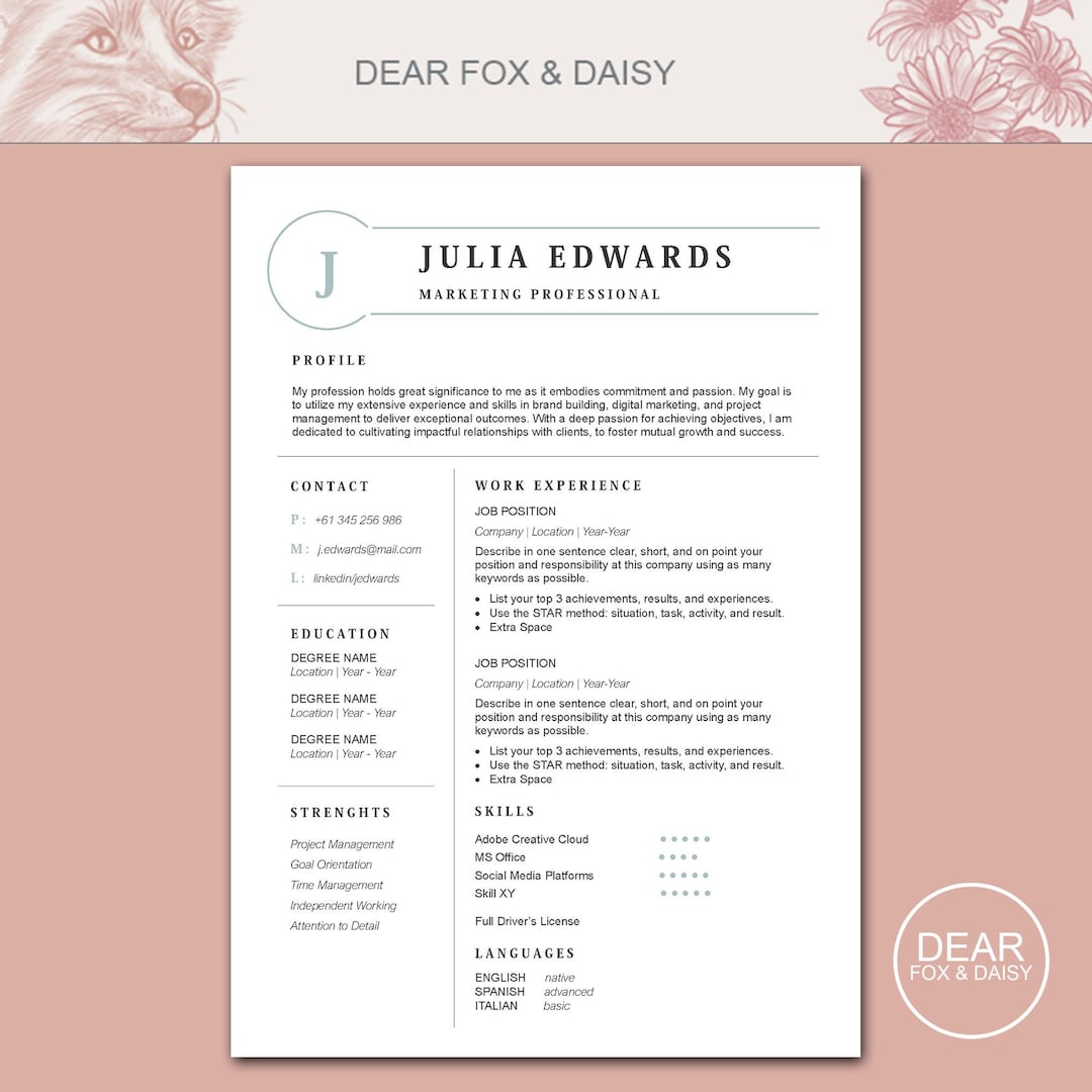 Monogram Resume Template Word | Modern CV Design | Professional ...