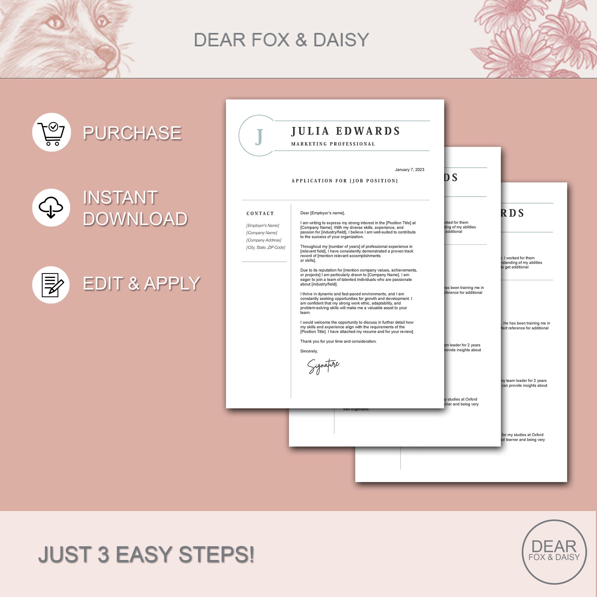 Monogram Resume Template Word Modern CV Design - Etsy